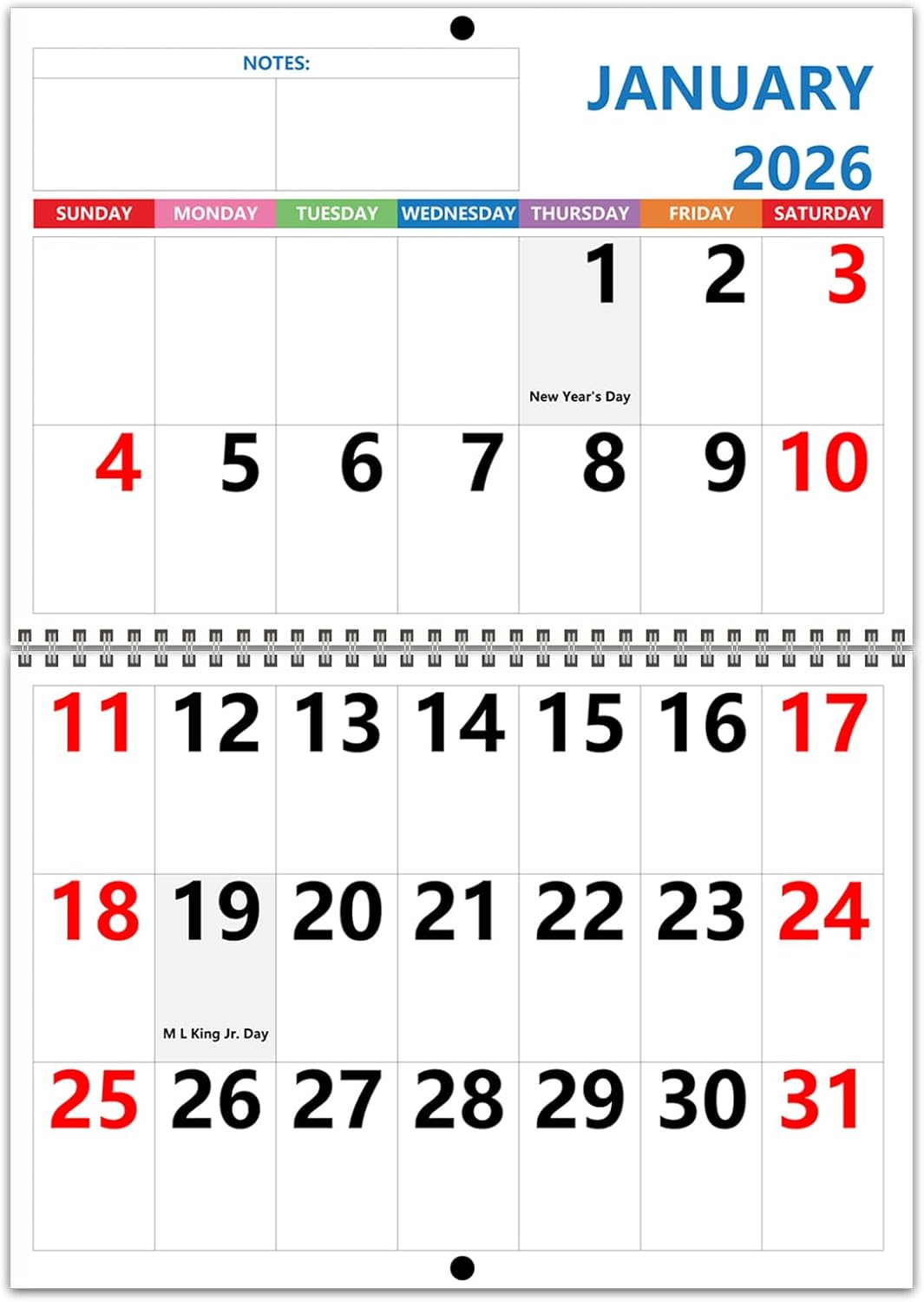 Amazon.com: Large Calendar 2026, 11x17" Big Print Calendar, 12 Monthly ...