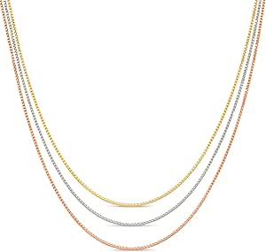 KEZEF Tri Color Box Chain Necklace Set | 1mm thin Solid 925 Silver, 14k ...
