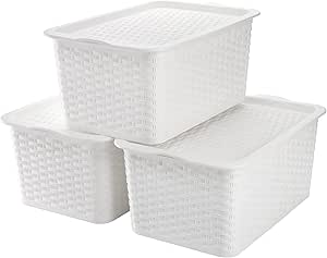Amazon.com - Dicunoy 3 Pack Lidded Storage Bins with Lids, White ...