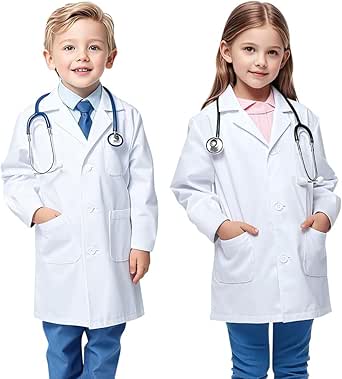 AUYAO Child's White Lab Coat, White Lab Coat Dress Up for Kids, Kids ...