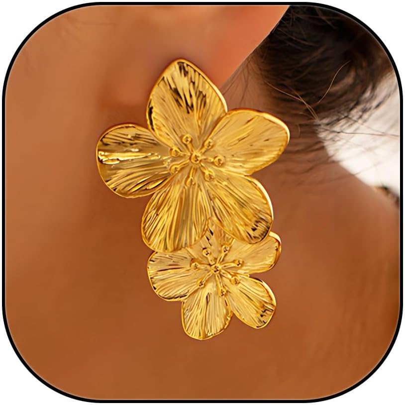 Amazon.com: IQIC Gold Flower Earrings for Women Large Flower Pearl ...