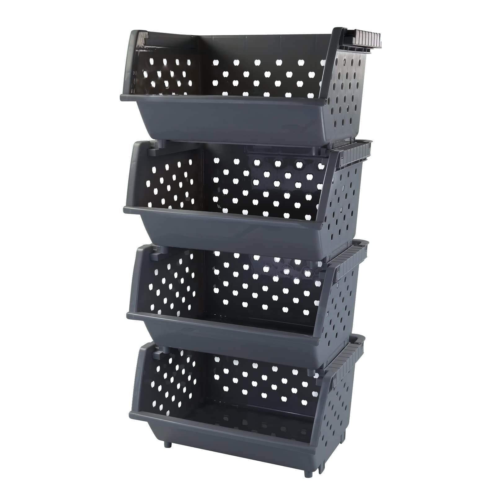 Amazon.com: Xowine 4-Pack Gray Plastic Stackable Kitchen Storage Basket ...