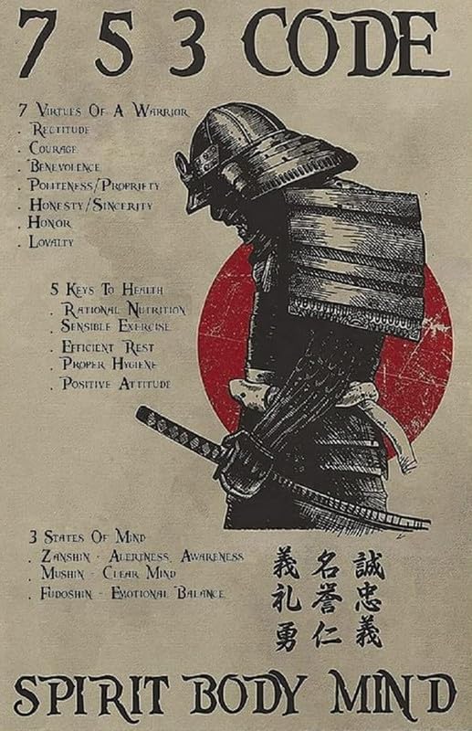 Amazon.com: WZVZGZ Retro Tin Sign Samurai 7-5-3 Code Spirit Body Mind ...