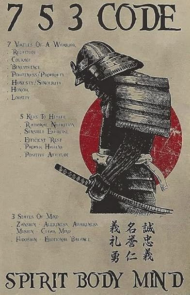 Amazon.com: WZVZGZ Retro Tin Sign Samurai 7-5-3 Code Spirit Body Mind ...