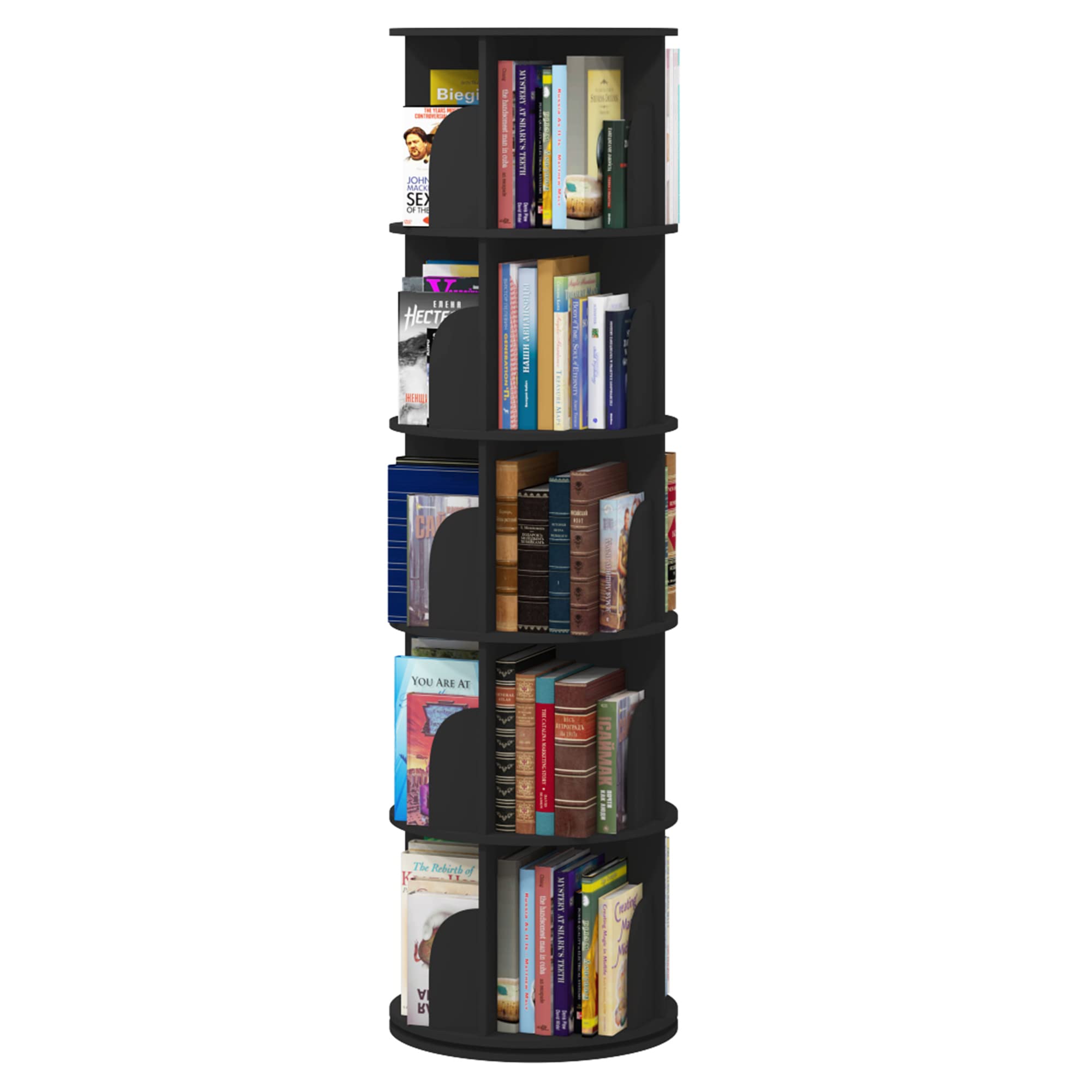 Intexca 360° Rotating Stackable Shelves Bookshelf Organizer - Black (5 ...