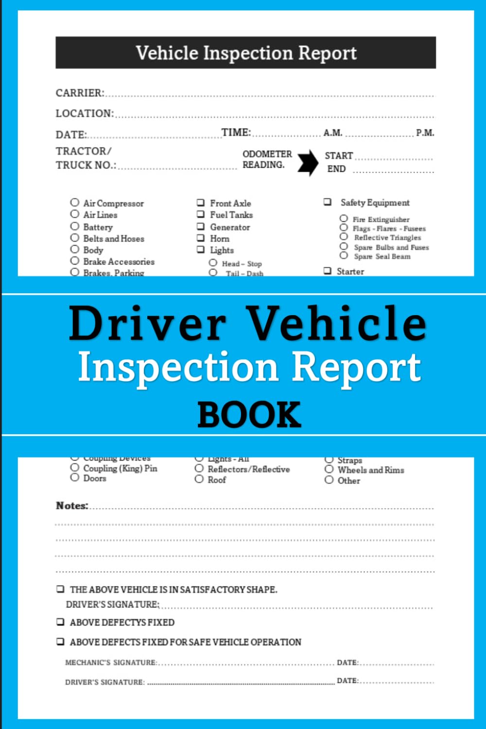 Driver Vehicle Inspection Report Book: Vehicle's Daily Inspection ...
