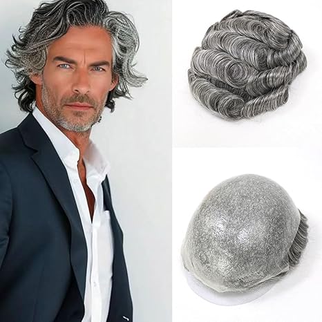 Amazon.com : 0.06-0.08mm Full PU Men Toupee Human Hair Prothesis Men's ...