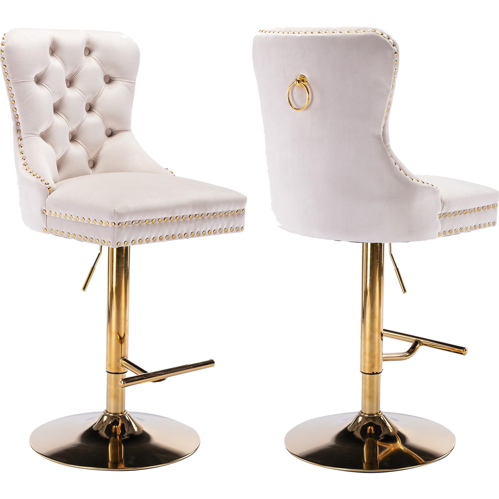 Amazon.com: ODUSE-DAILY Beige Velvet Swivel Bar Stools Set of 2 with ...