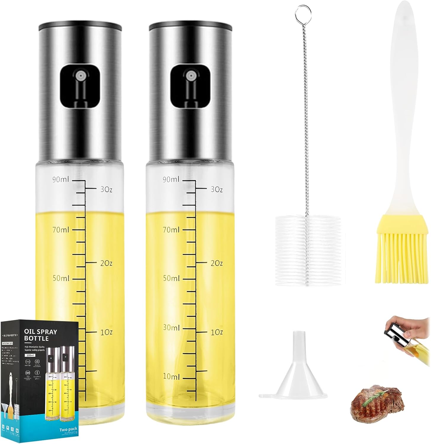 2 Piezas 100ml Dispensador,Pulverizador Aceite Freidora Aire,Aceitera Spray Pulverizador de ...