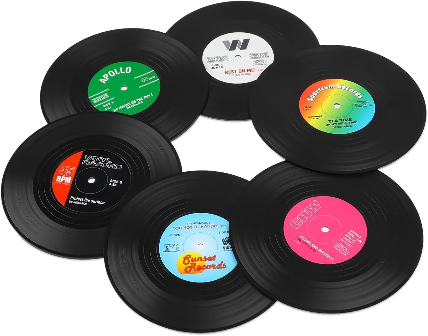 Amazon.com: COMNICO 6 Pcs Retro Record Coasters for Drinks Non-Slip ...