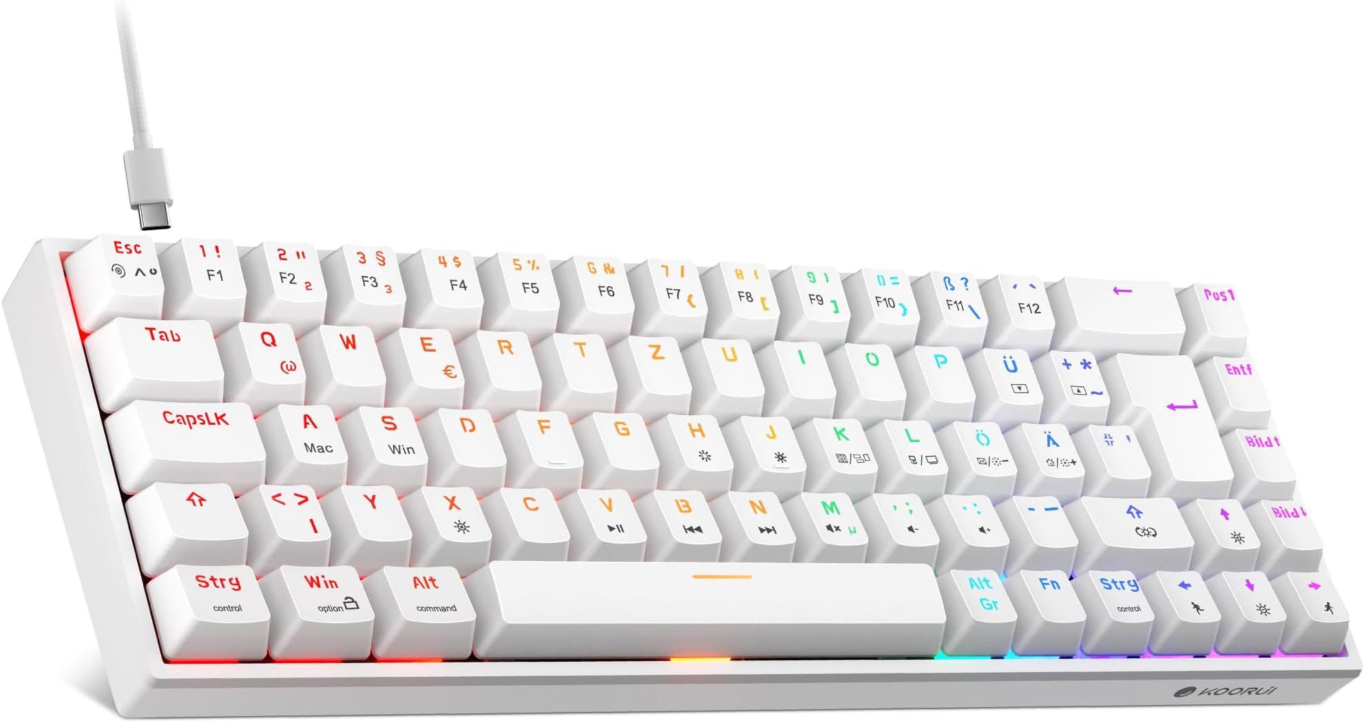 KOORUI Mechanical Keyboard, 60% Gaming Keyboard with 12 Keys ...