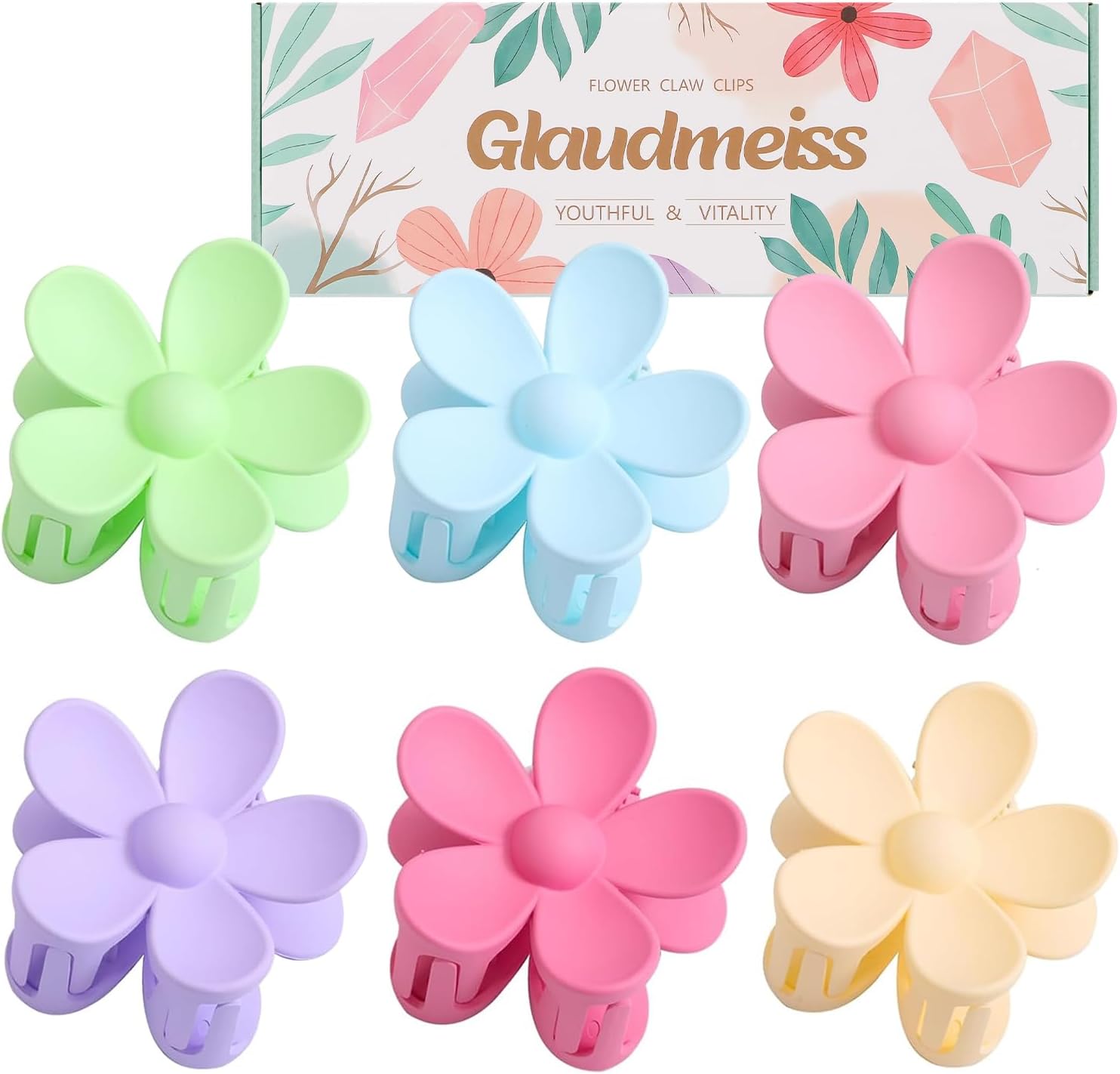 Amazon.com : Glaudmeiss 6PCS Flower Hair Clips, Matte Claw Clips for ...