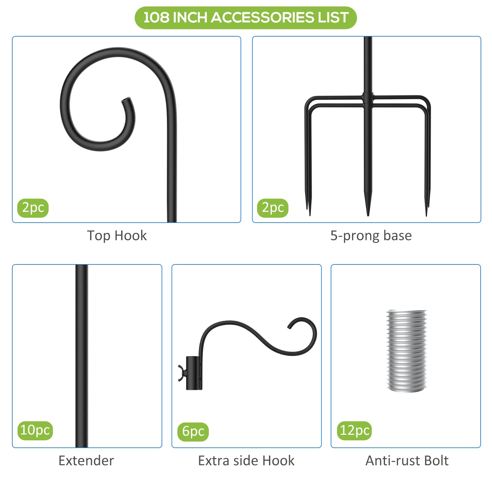 LOENIY 108 Inch Shepherds Hooks for Outdoor 2 Pack, Bird Feeder Poles ...
