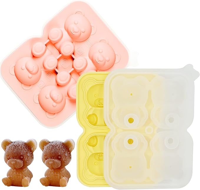Amazon.com: 2PCS Cute Bear Ice Cube Mold, Fun Shape Ice Cube Tray, 8 ...