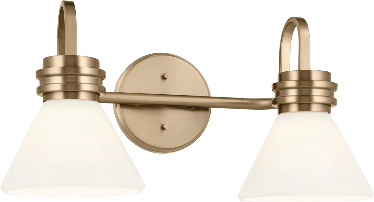 Kichler Farum 2-Light Bathroom Vanity Light Fixture with Opal Glass ...