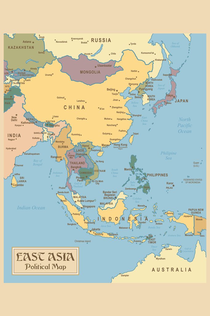 Vintage Map Of East Asia Travel World Map With Cities | Desertcart GB