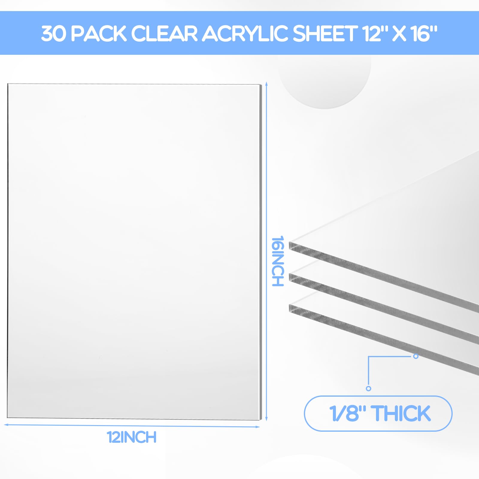Geetery 30 Pack Clear Acrylic Sheets Transparent Blank Cast Plastic ...