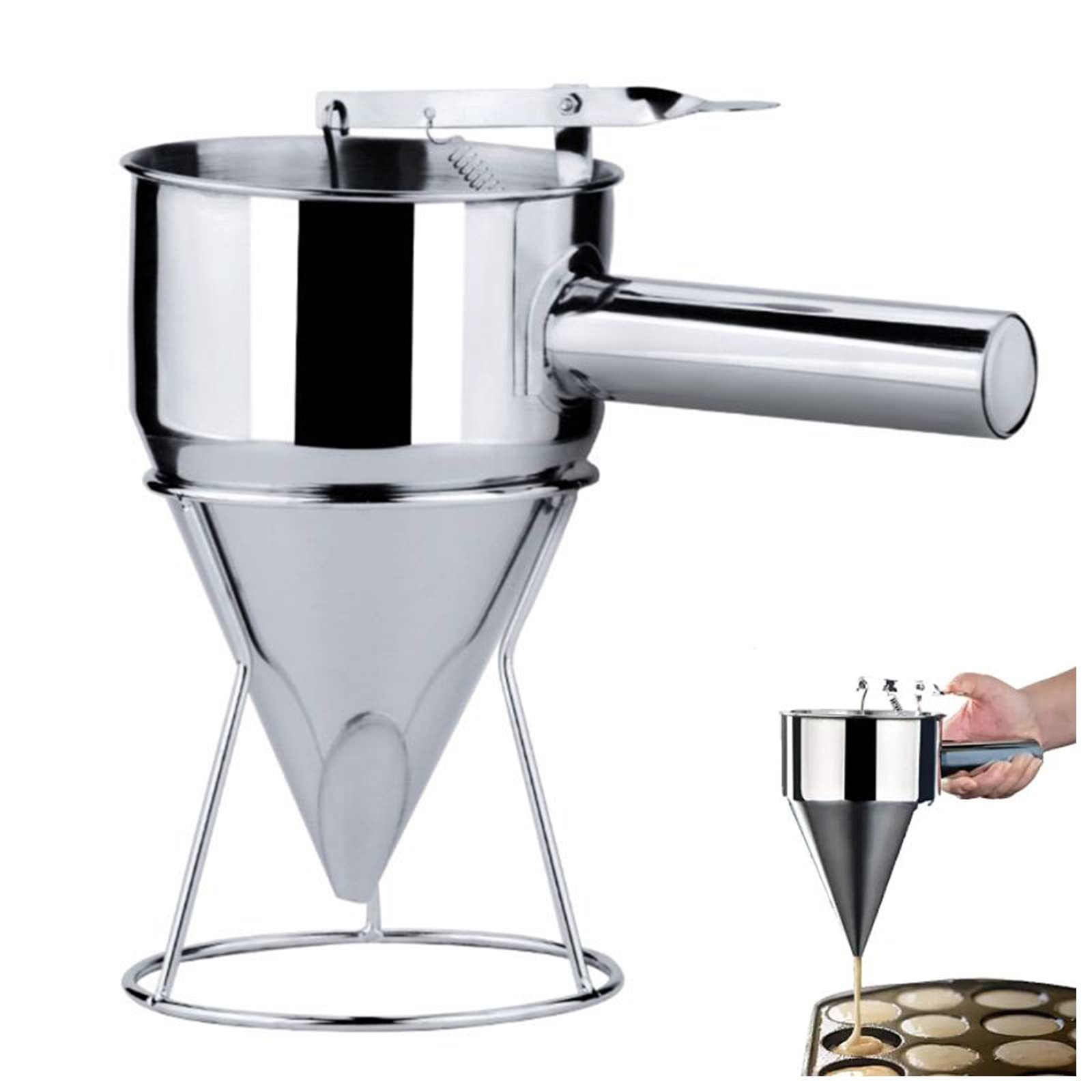 UGCER Stainless Steel Pancake Batter Funnel Dispenser with Stand, Make ...
