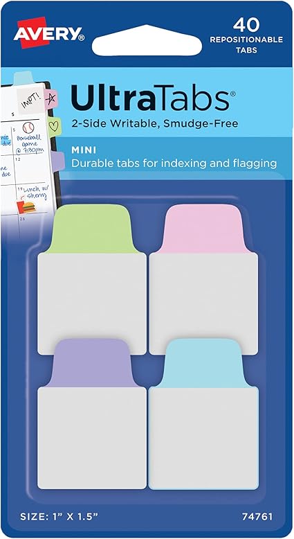 AVERY Mini Ultra Tabs, 1" x 1.5", 2-Side Writable, Pastel Purple/Blue ...