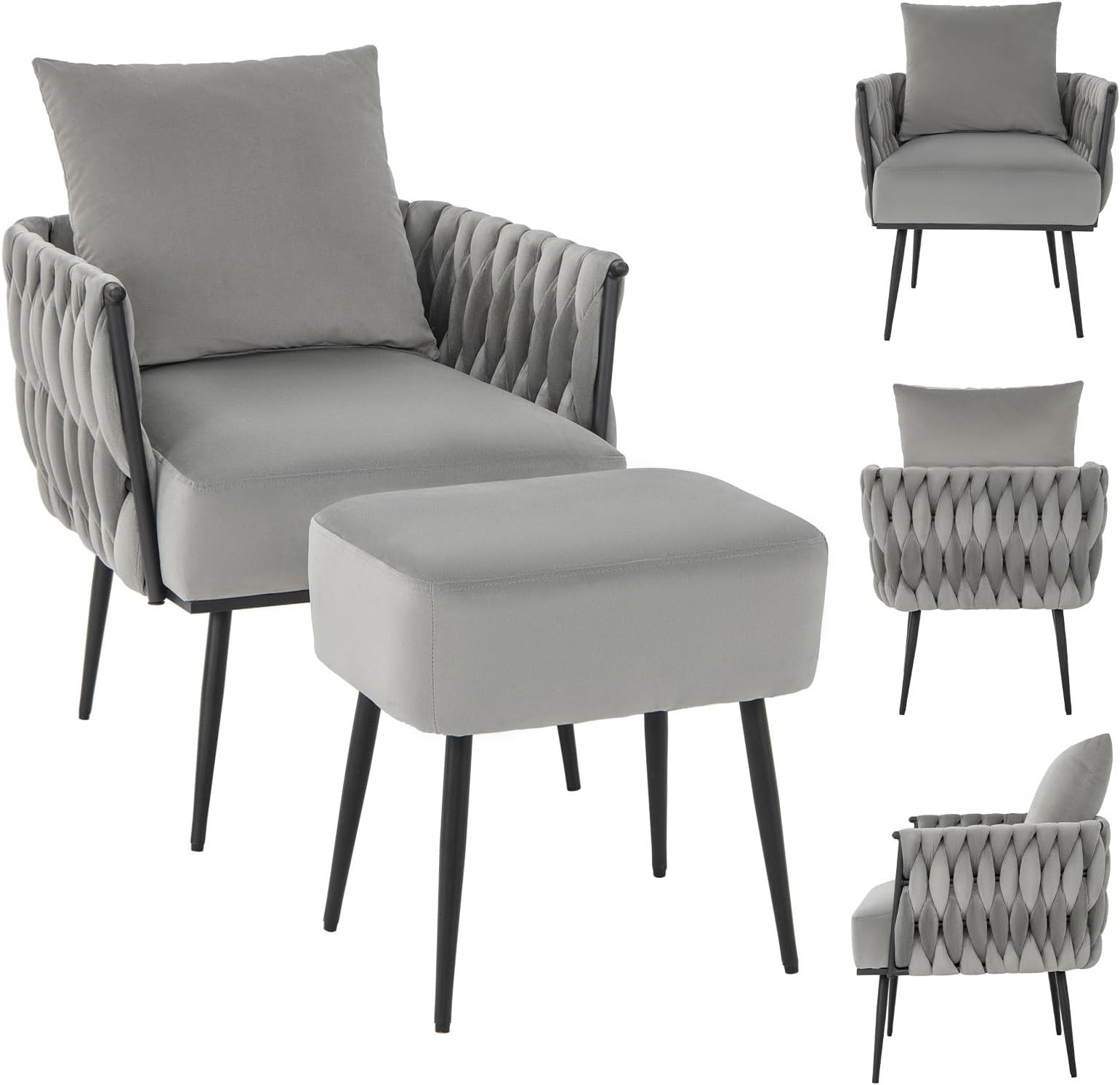 Amazon.com: Giantex Velvet Accent Chair with Ottoman, Modern Comfy Arm ...