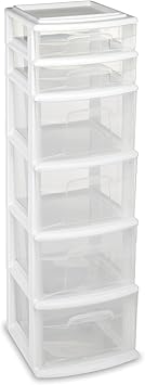 Amazon.com: HOMZ Plastic 6 Drawer Medium Storage Tower, White Frame ...