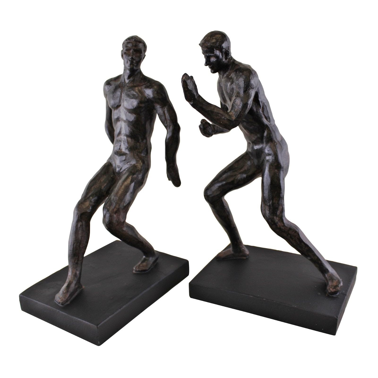Bronzed Effect Resin Pushing Men Statue Sculpted Figurines Bookends ...