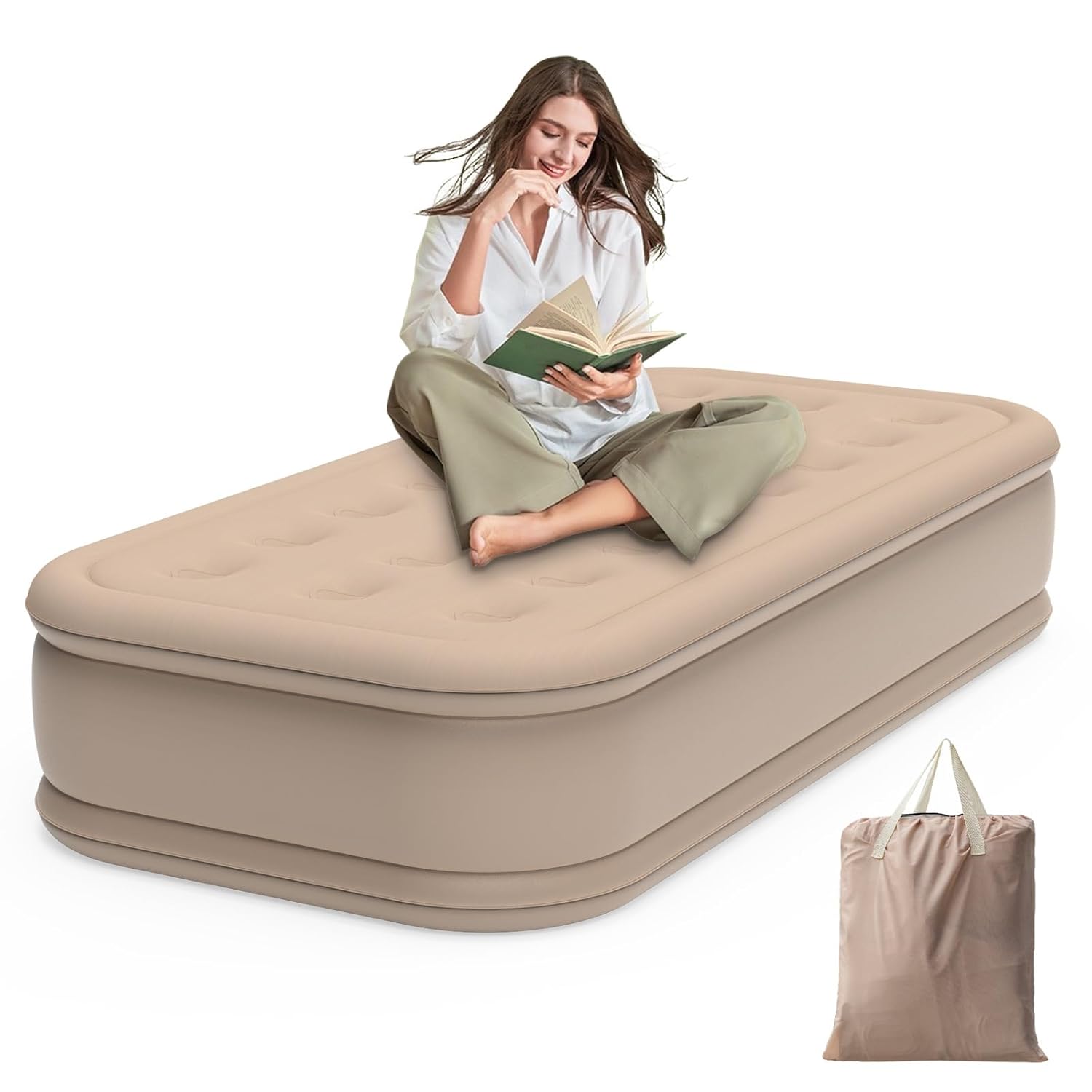 Halohop Nylon Air Bed with Pump, Inflatable Bed for Home with Built-in ...