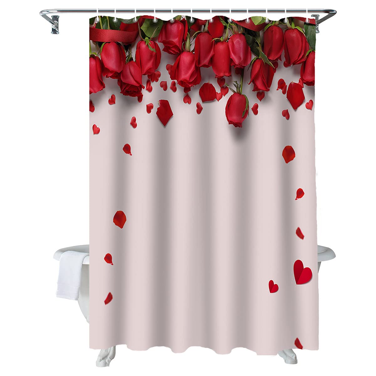 Amazon.com: ALAGEO Valentine's Day Shower Curtain Red Rose Shower ...
