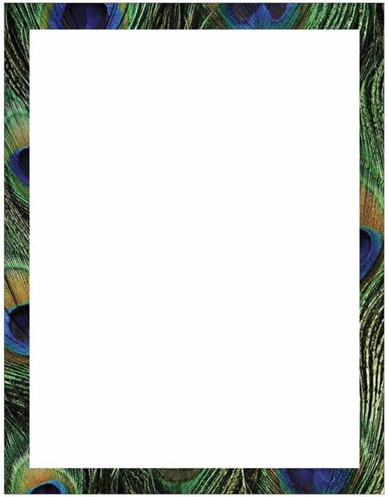 Amazon.com : Full Peacock Print with Border Stationery Letter Paper ...