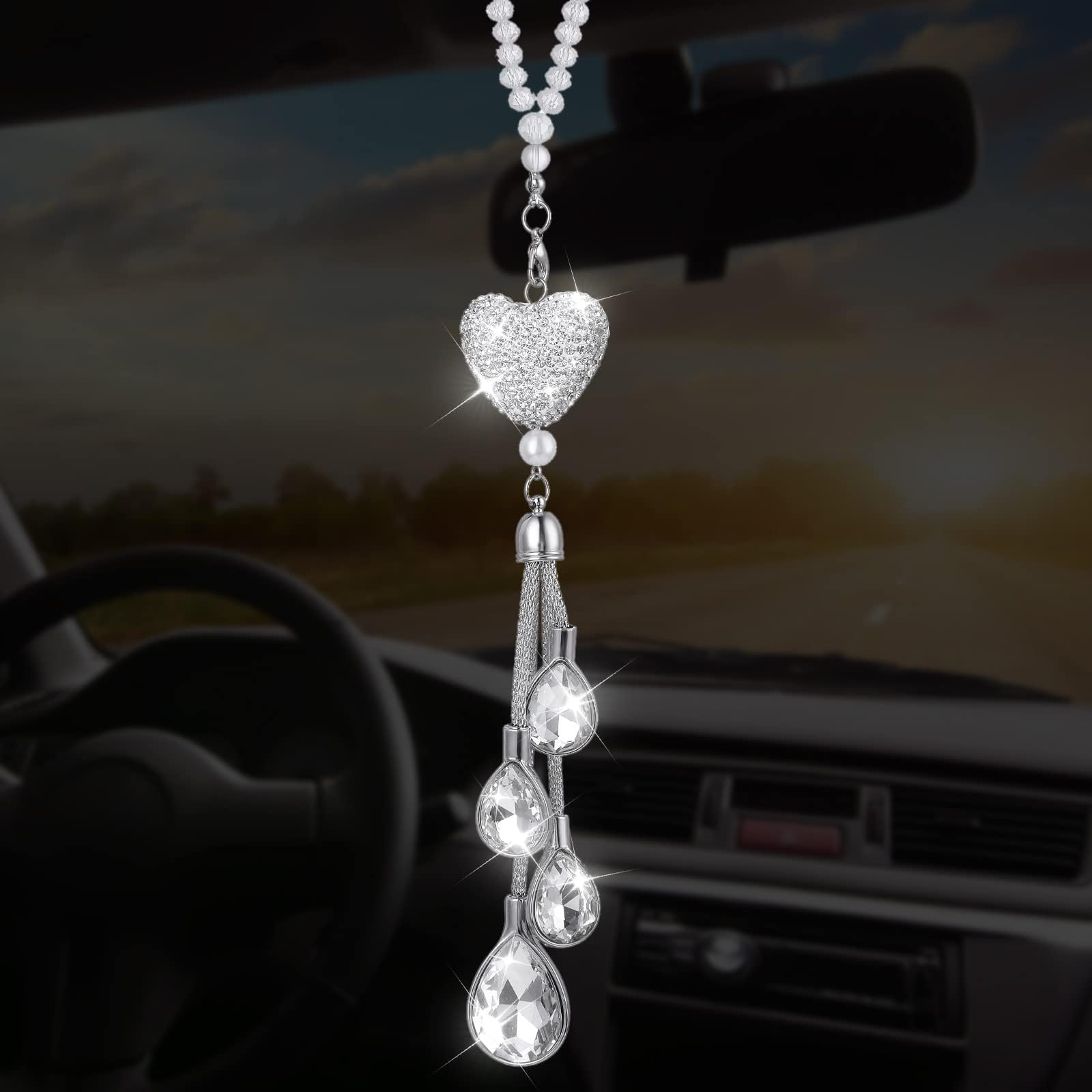Amazon.com: JIE LISHUN Crystal Flower Car Mirror Hanging Ornament Auto ...