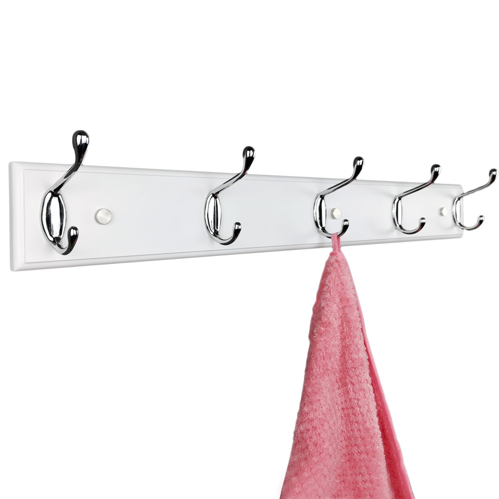 lomejii Wooden Wall Mounted Coat Rack 24 inch (60cm) with 5 Silver ...