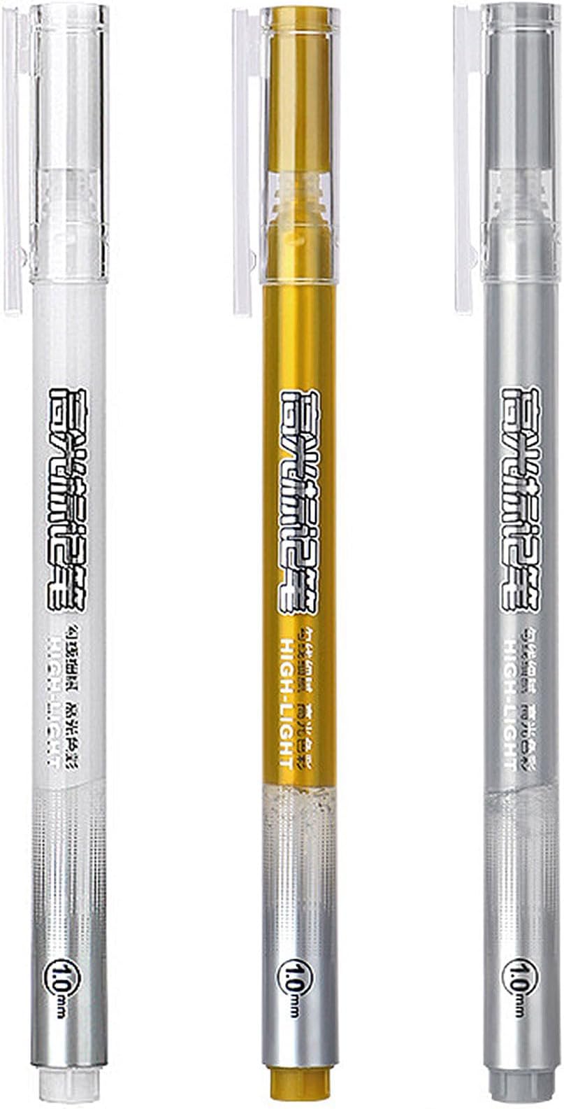 White Gold Silver Gel Pens 3 Colors 1.0mm Marker Rollerball Highlighter ...
