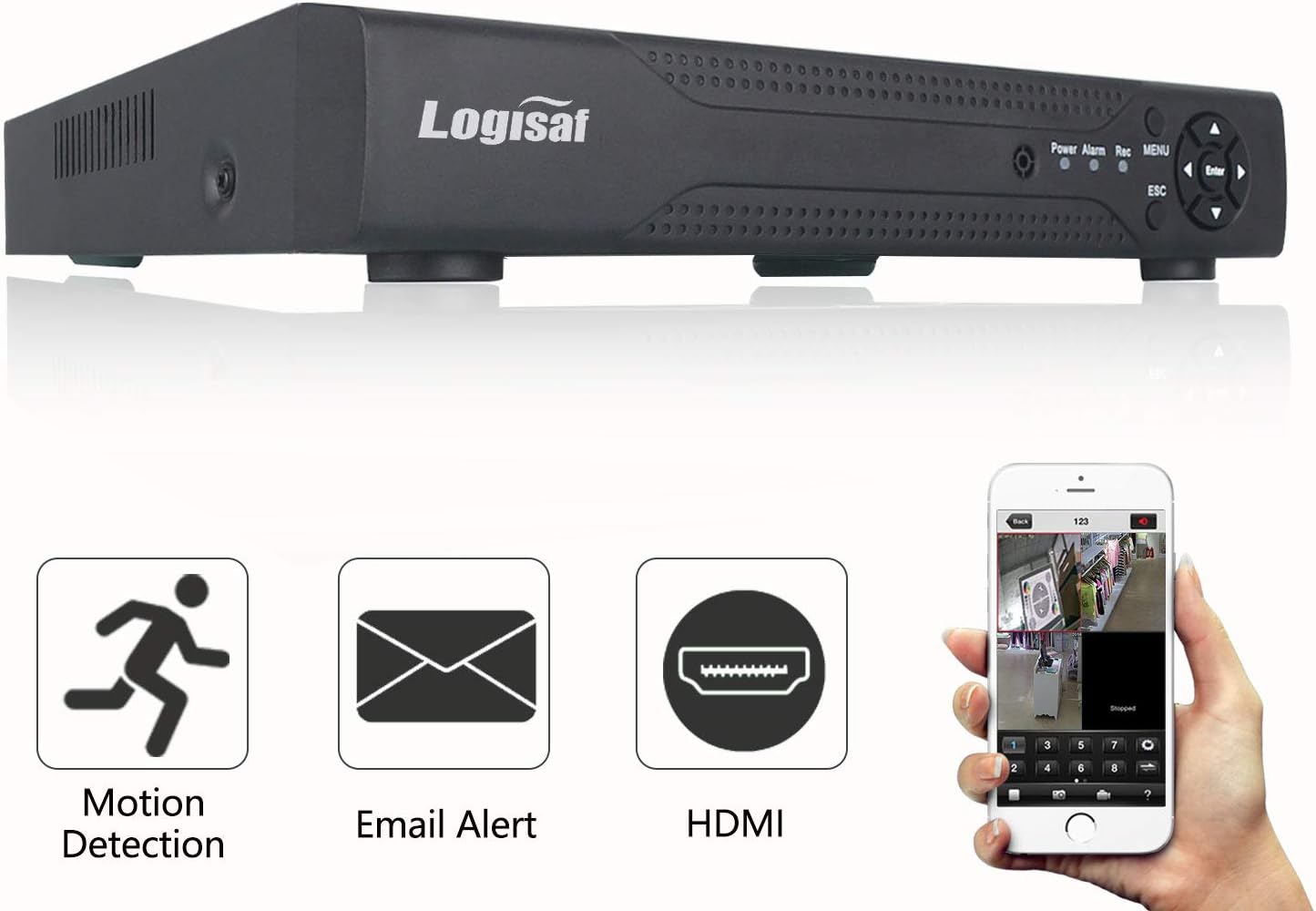 Amazon.com: Logisaf 8CH Security DVR NVR HD Digital Video Recorder XVR ...
