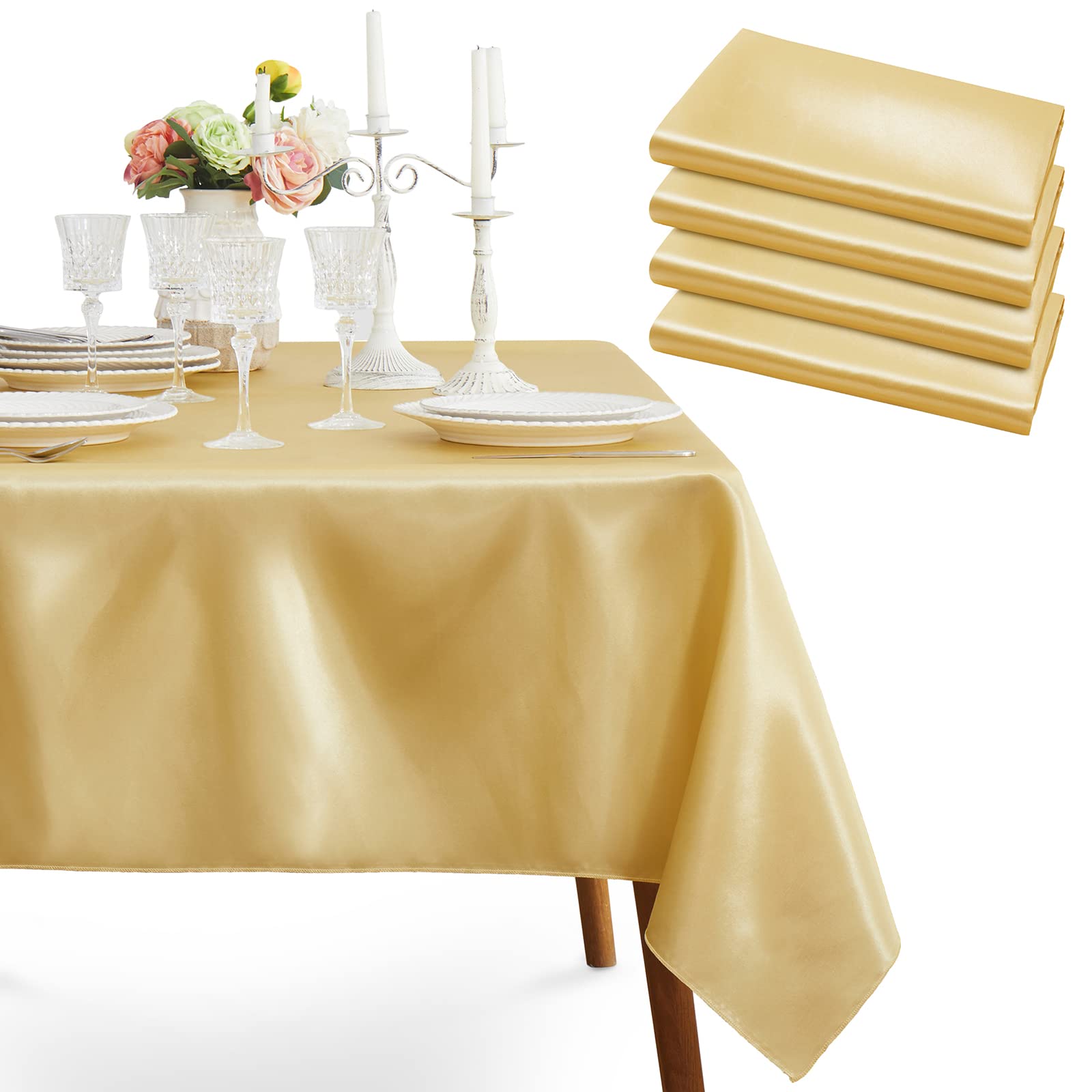 Amazon.com: Cobedzy 4 Pack Gold Satin Tablecloth, 58 x 102 Inches ...