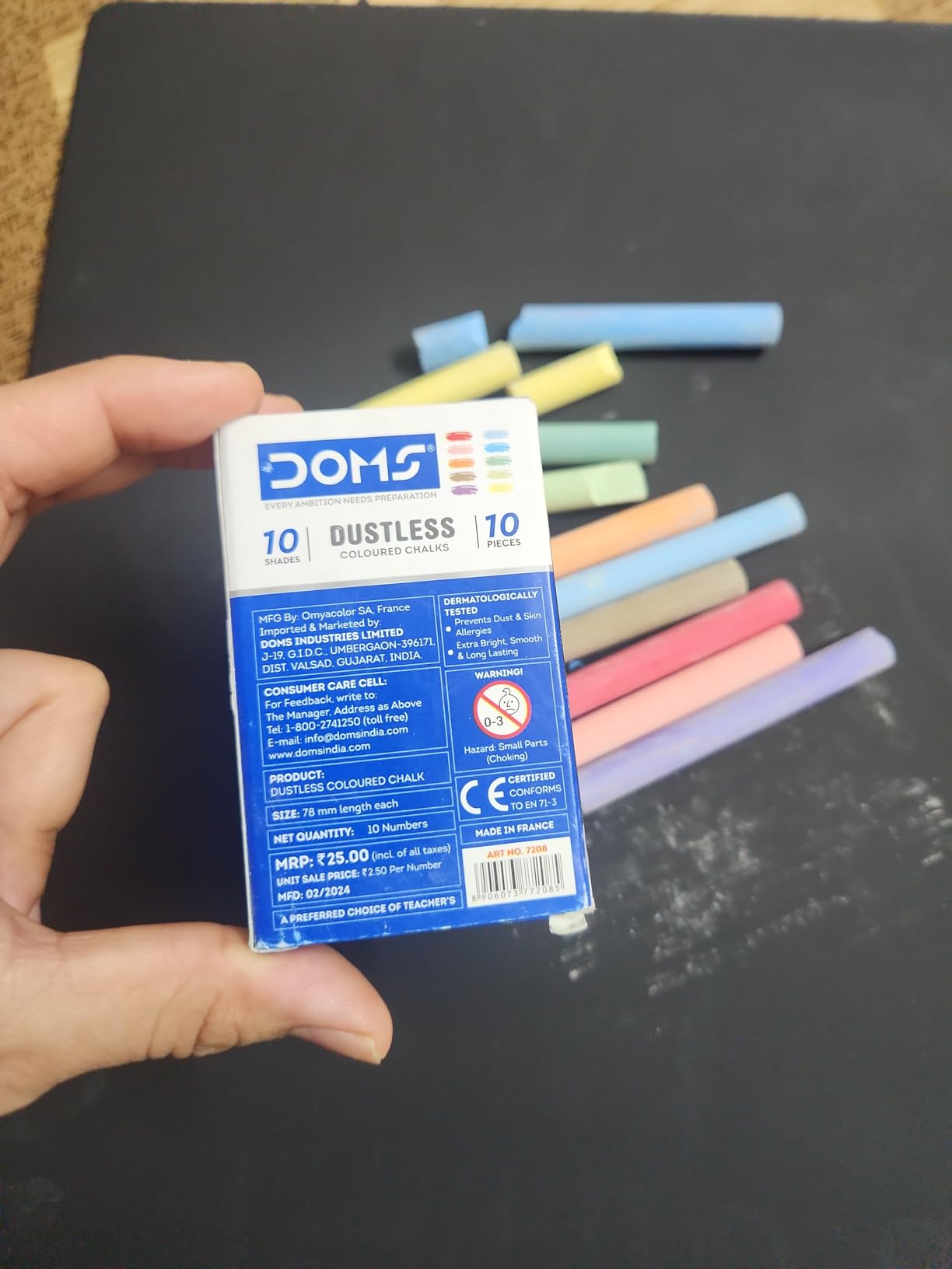 Doms Dustless Coloured Chalk Box Pack | Extra Bright, Smooth & Long ...