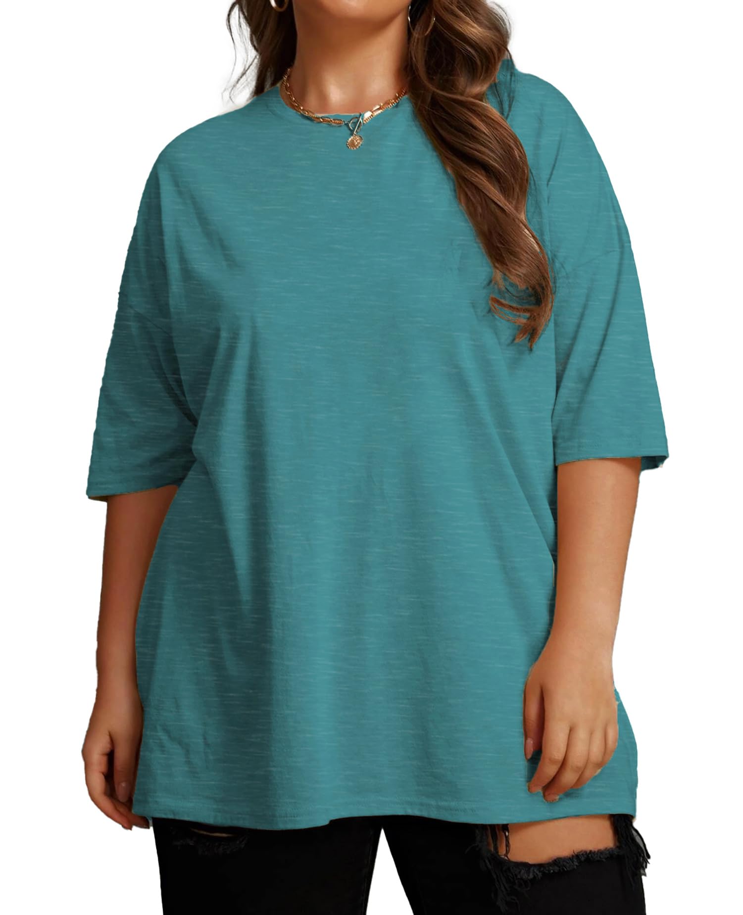 Snapklik.com : Plus Size Oversized T Shirts Women Drop Shoulder Half ...