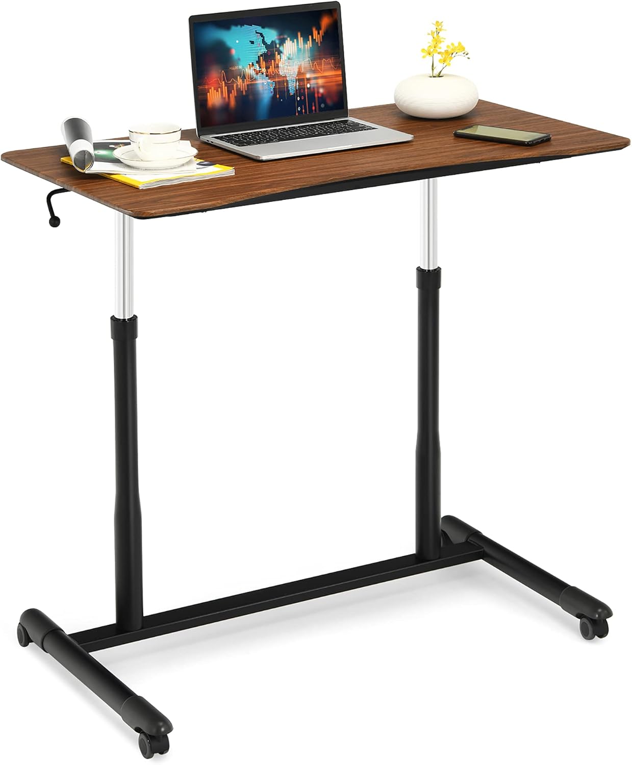 Amazon.com: DORTALA Ergonomic Sit Stand Desk, Pneumatic Height ...