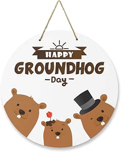 Amazon.com: Welcome Wood Wall Hanging Sign (10"x10"), Happy Groundhog ...