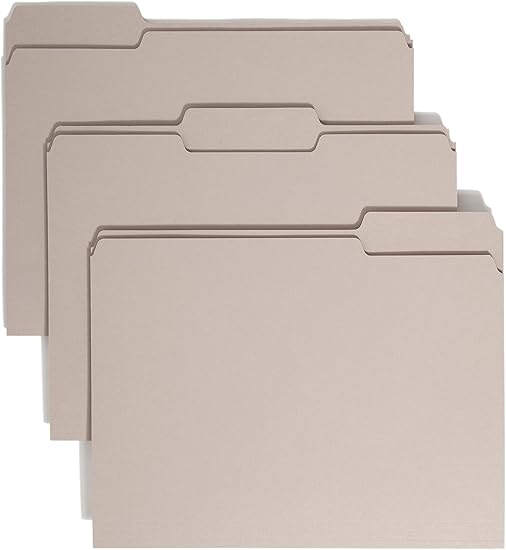 Amazon.com : Smead Colored File Folder, 1/3-Cut Tab, Letter Size, Gray ...