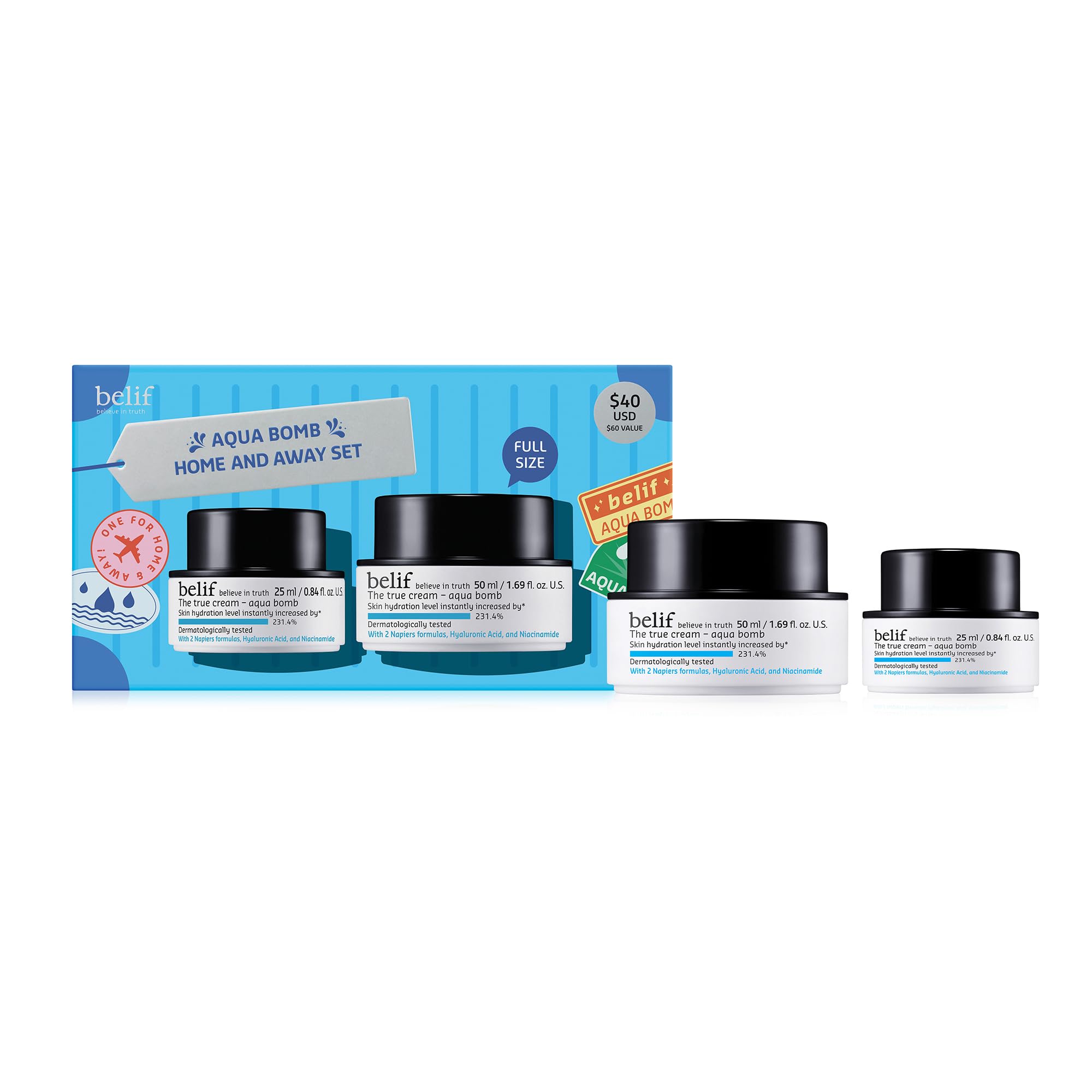 Amazon.com: belif Aqua Bomb Home & Away Set: Full Size & Mini Aqua Bomb ...