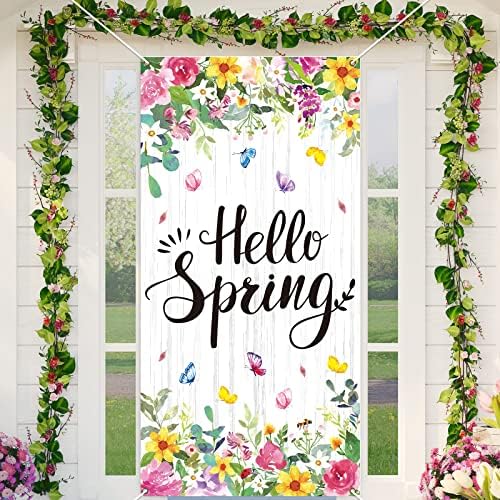Amazon.com: Hello Spring Welcome Door Cover for Spring Floral Party ...