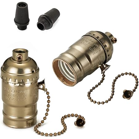RDEXP Vintage Lamp Socket with Pull Chain AC 110-240V E27 Light Bulb ...