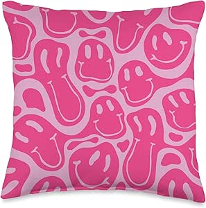 Amazon.com: aesthetic trippy pink liquid swirl dripping smile face Throw Pillow : Home & Kitchen