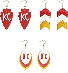 Amazon.com: 3 pair Leather Earrings for Football Fans K&C Earrings ...
