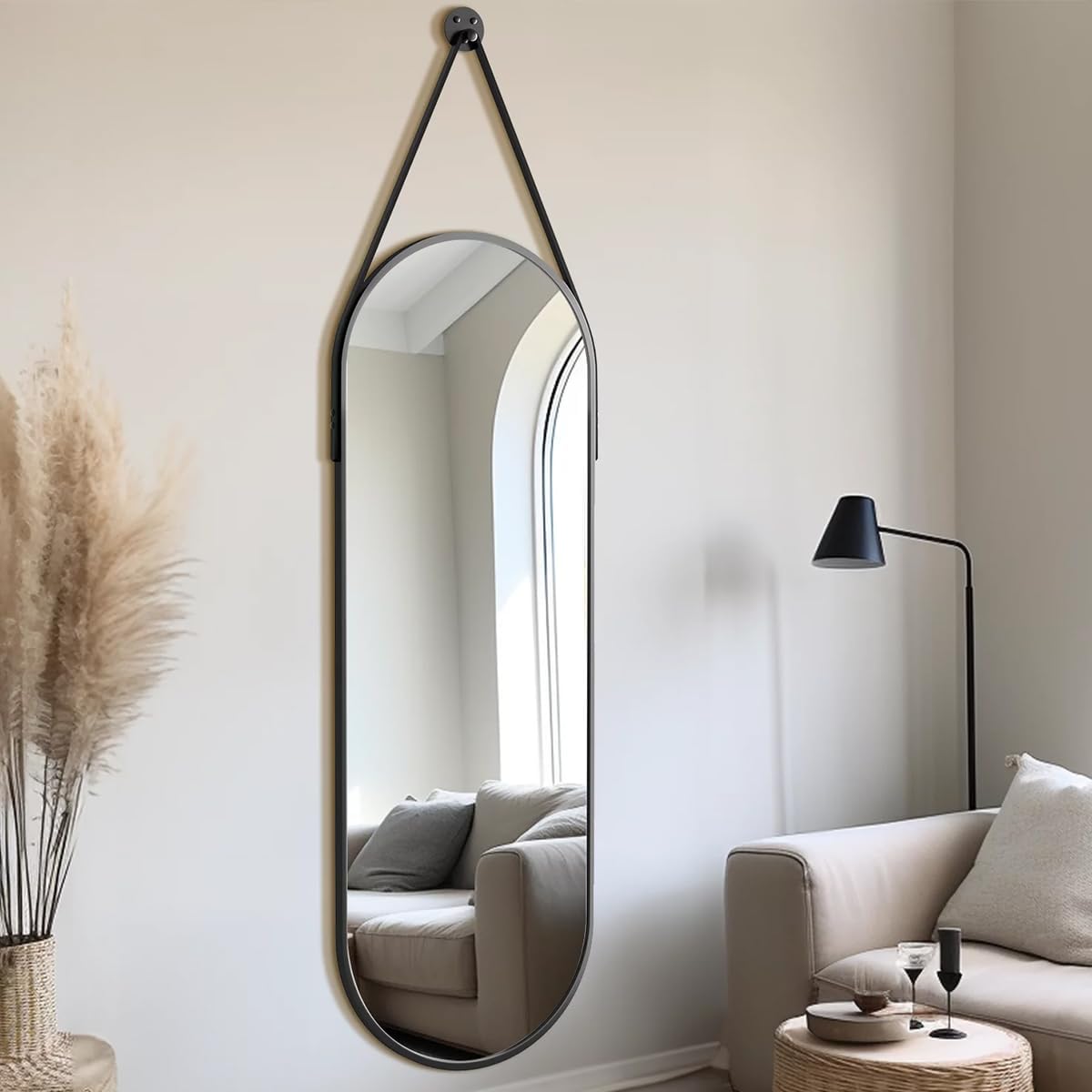 Amazon.com: Dewfig 16"x48" Oval Full Length Mirror with Leather Strap ...
