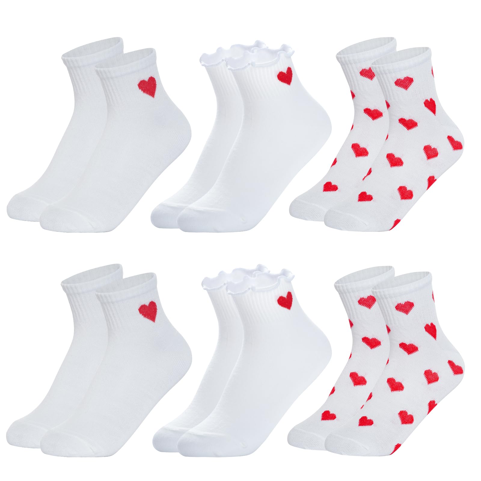 Amazon.com: phnydreg 6 Pairs Heart Pattern Ankle Socks Red Heart Ruffle ...