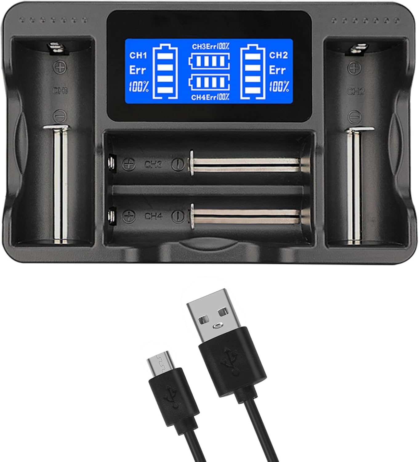 LCD Display Battery Charger 4-Channel for 18490 18500 18350 17670 16340 ...