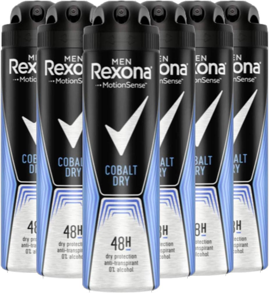 Rexona Men Cobalt Dry Antiperspirant Deodorant Spray Pack of 6 x 150 ml ...