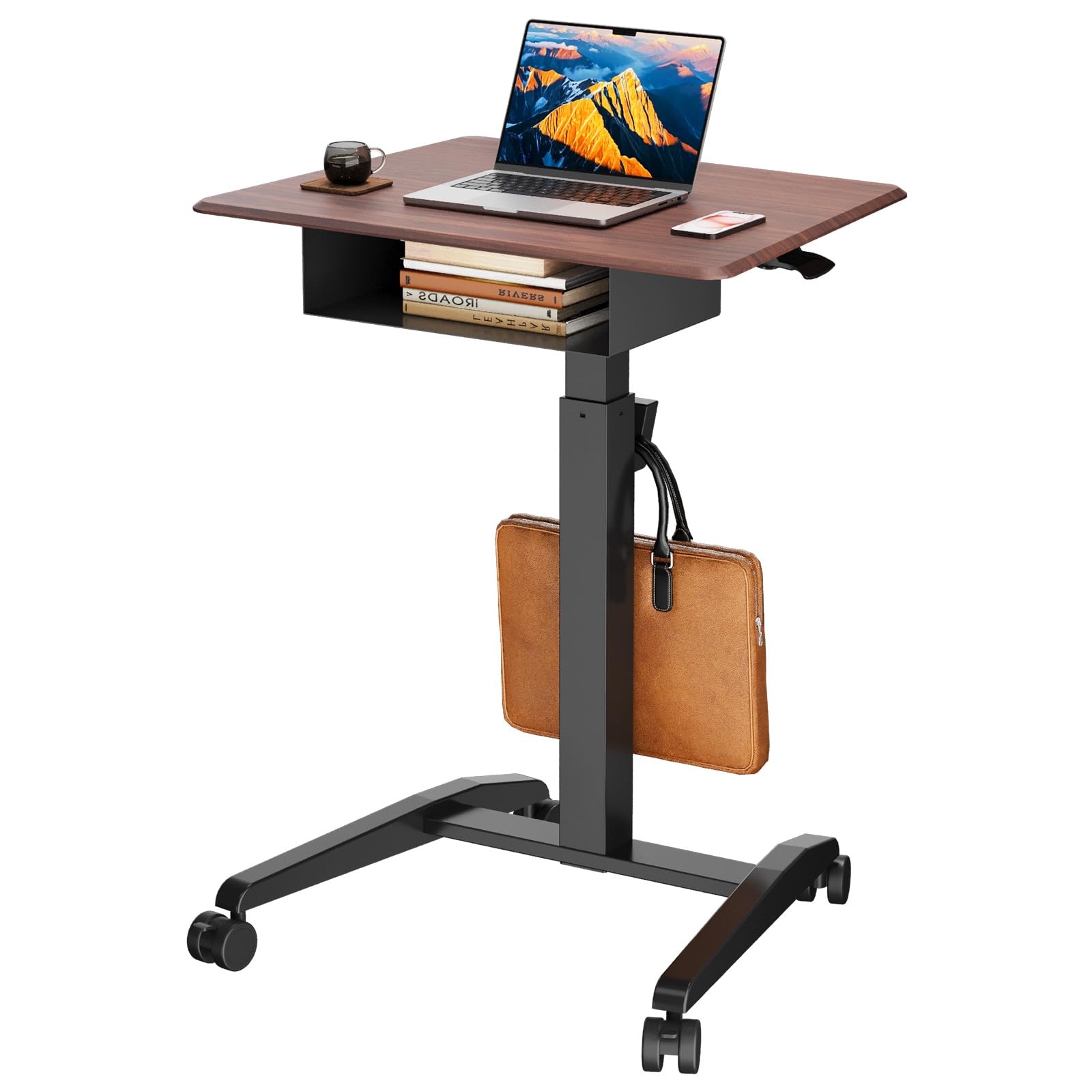 Amazon.com: JOY worker Height Adjustable Rolling Laptop Desk with Shelf ...