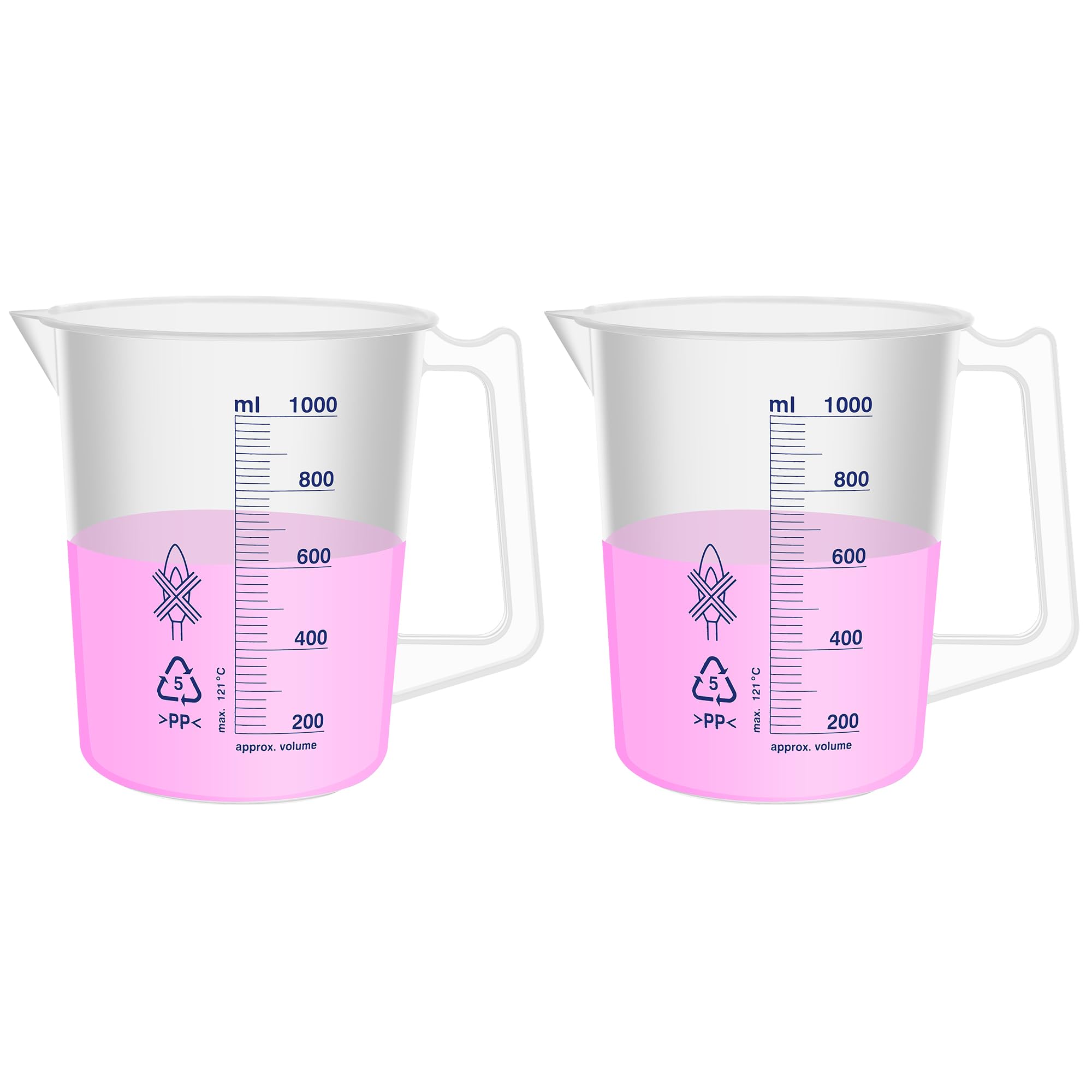 Amazon.com: Labvida 2PCS Plastic Beakers with Handle,Vol.1000ml(33.82z ...